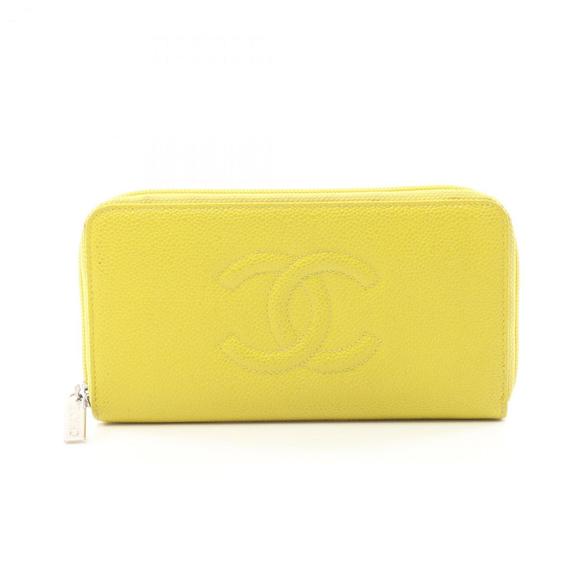 CHANEL | Bags | Chanel Coco Mark Round Long Wallet Caviar Skin Yellow ...